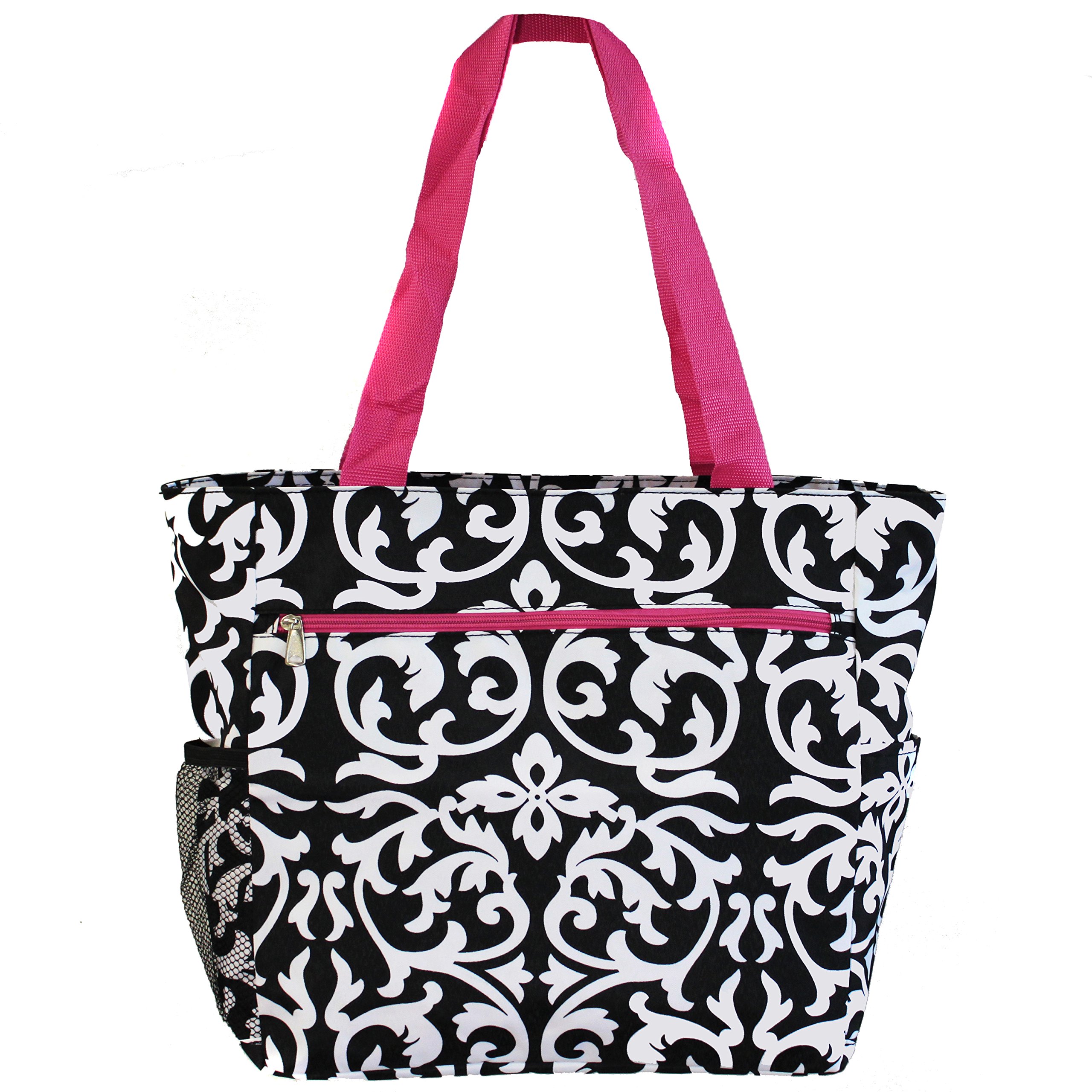 Amazon.com : Damask Hot Pink Cosmetics Bag Case Large : Hanging ...