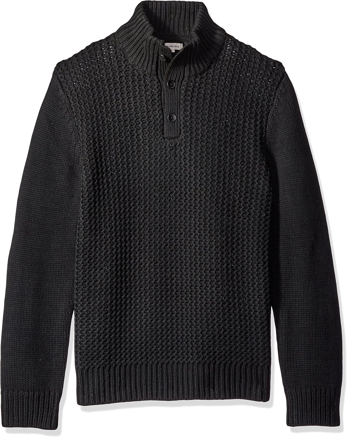 Calvin Klein Jeans Men's Racked Quarter Button Sweater, Black, X-SMALL ...