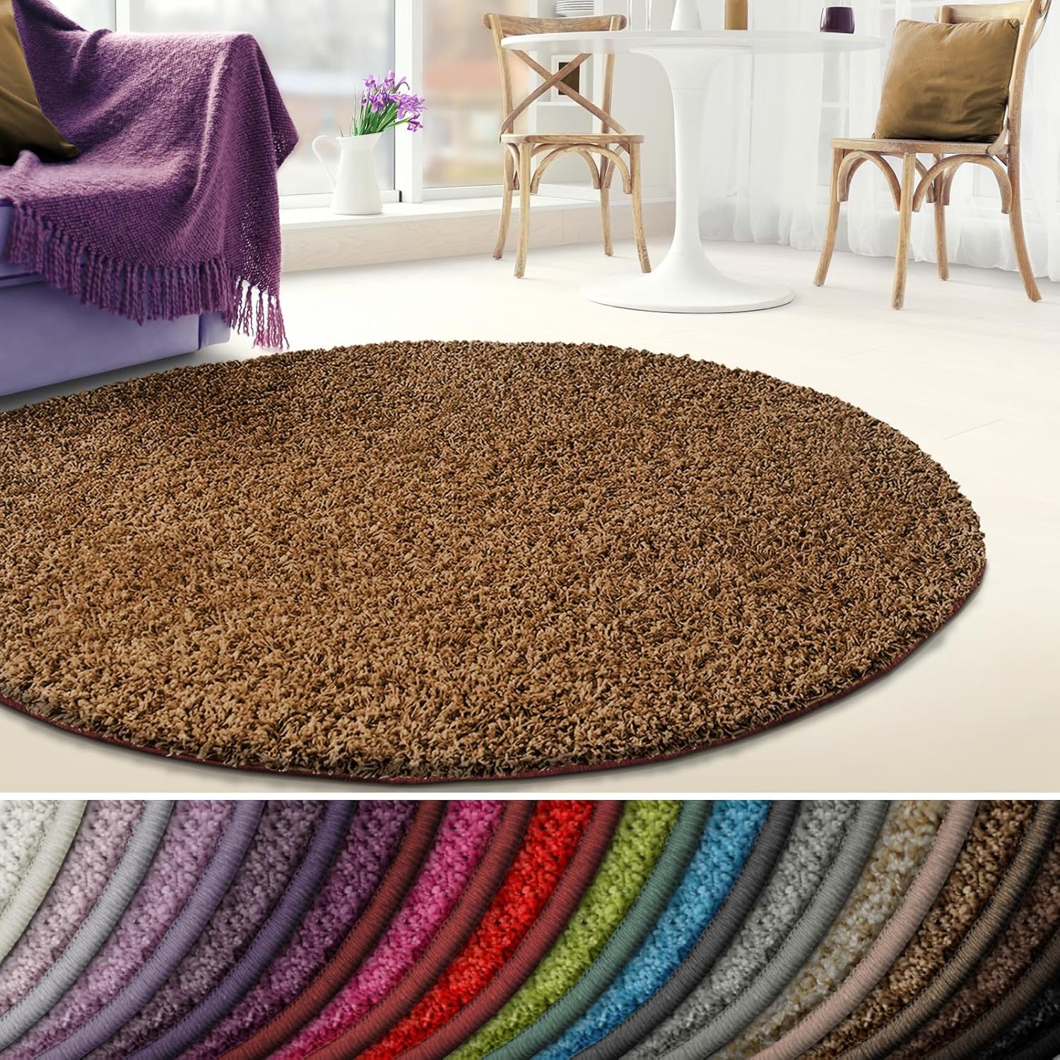 casa pura Tapis Shaggy Tapis Poil Long | Tapis Doux, épais | Qualité Allemande | Tapis Rond ...