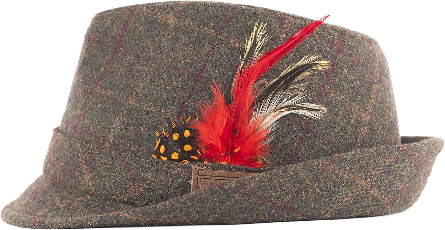 Heritage Traditions Feather Green Box Small Tweed Trilby Hat: Amazon.co ...