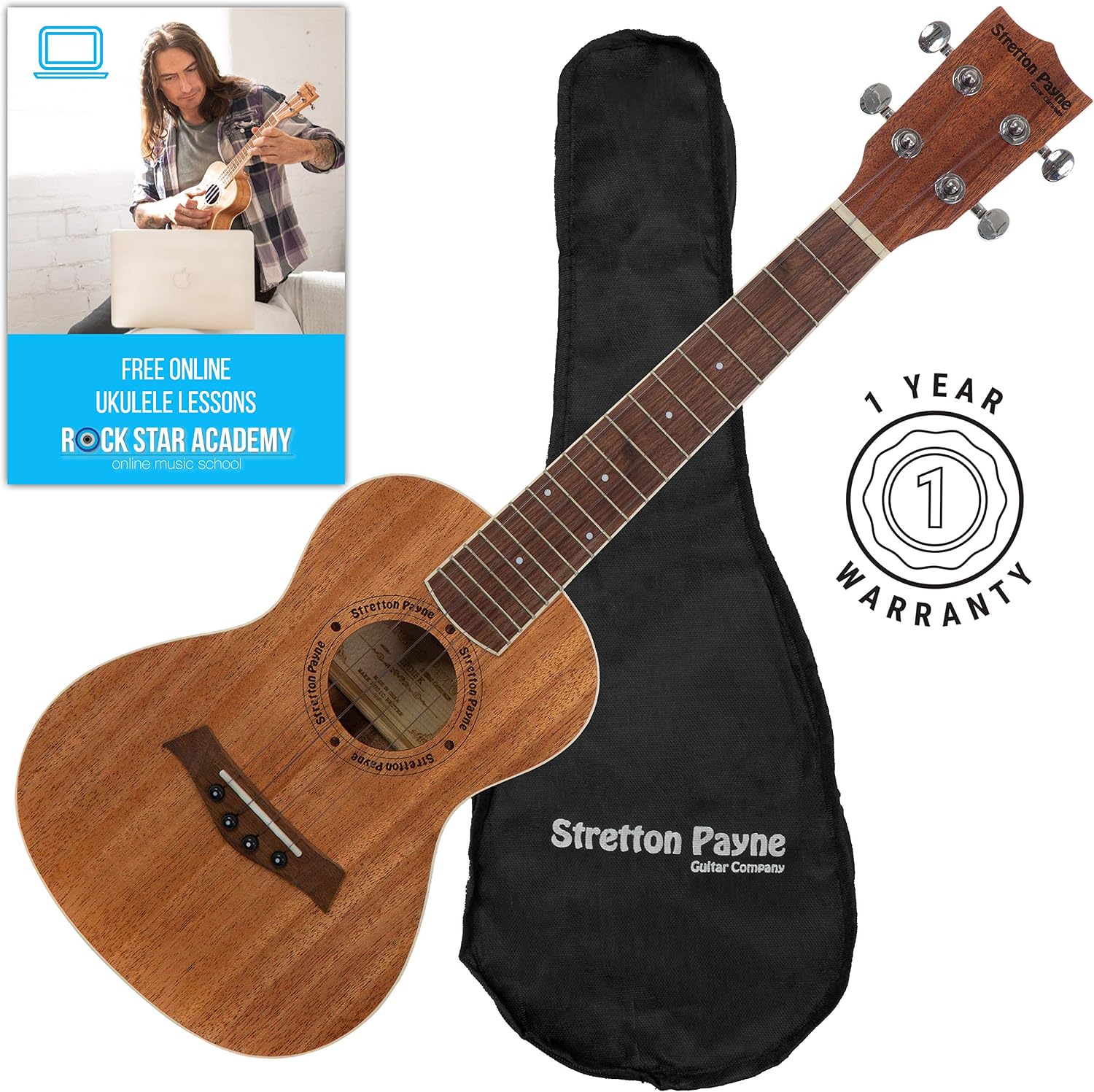 Stretton Payne Concert Ukulele with Gig Bag and Online Lessons: Amazon ...
