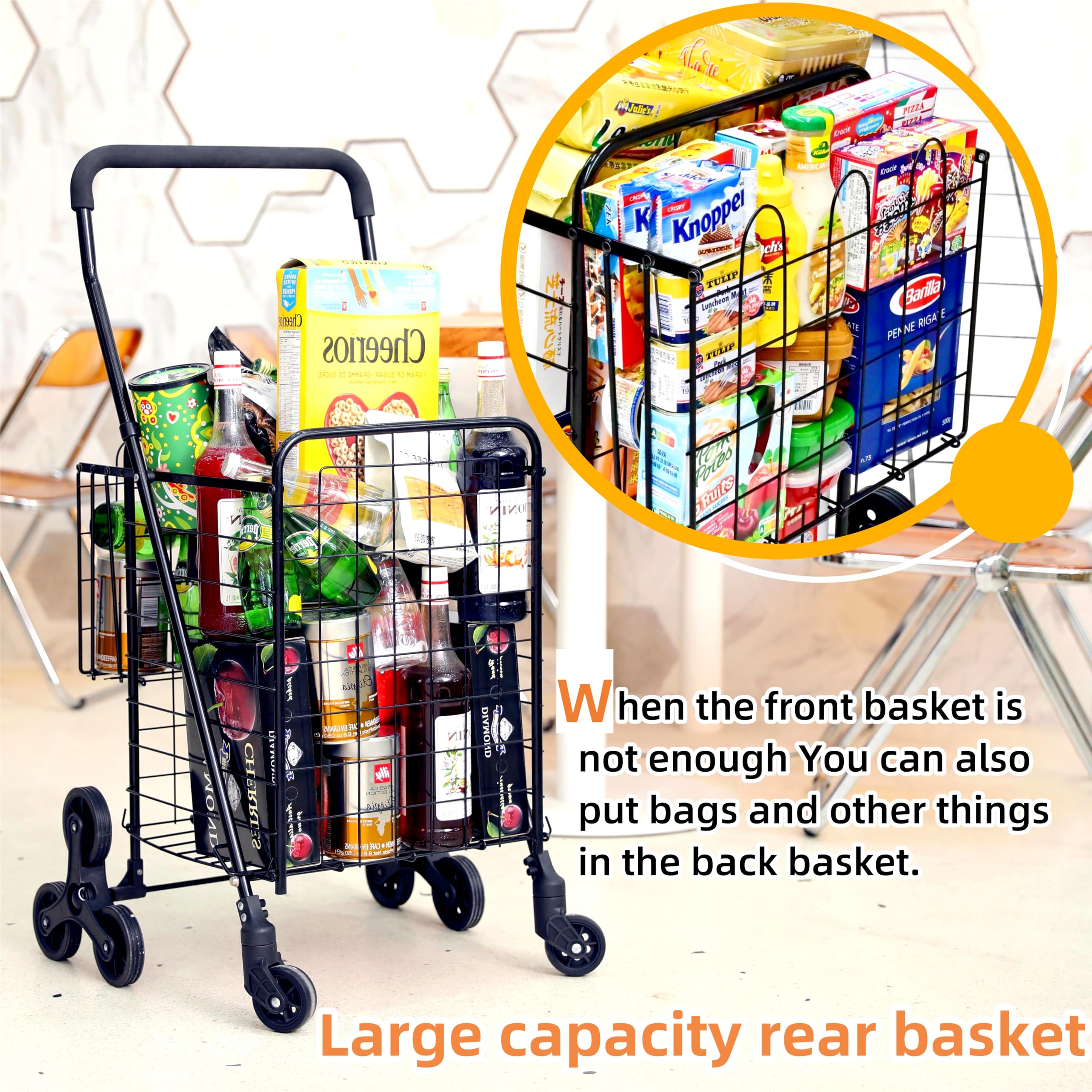 Mua Grocery Shopping Cart with 360° Rolling Swivel Wheels Stair Climber ...