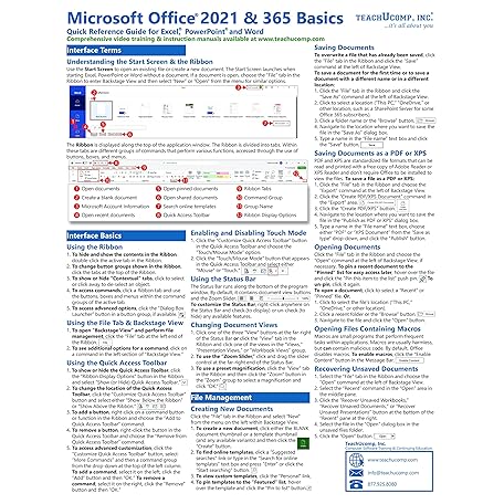 Mua Microsoft Office 2021 and 365 Basics Quick Reference Training Tutorial Guide (Cheat Sheet of ...