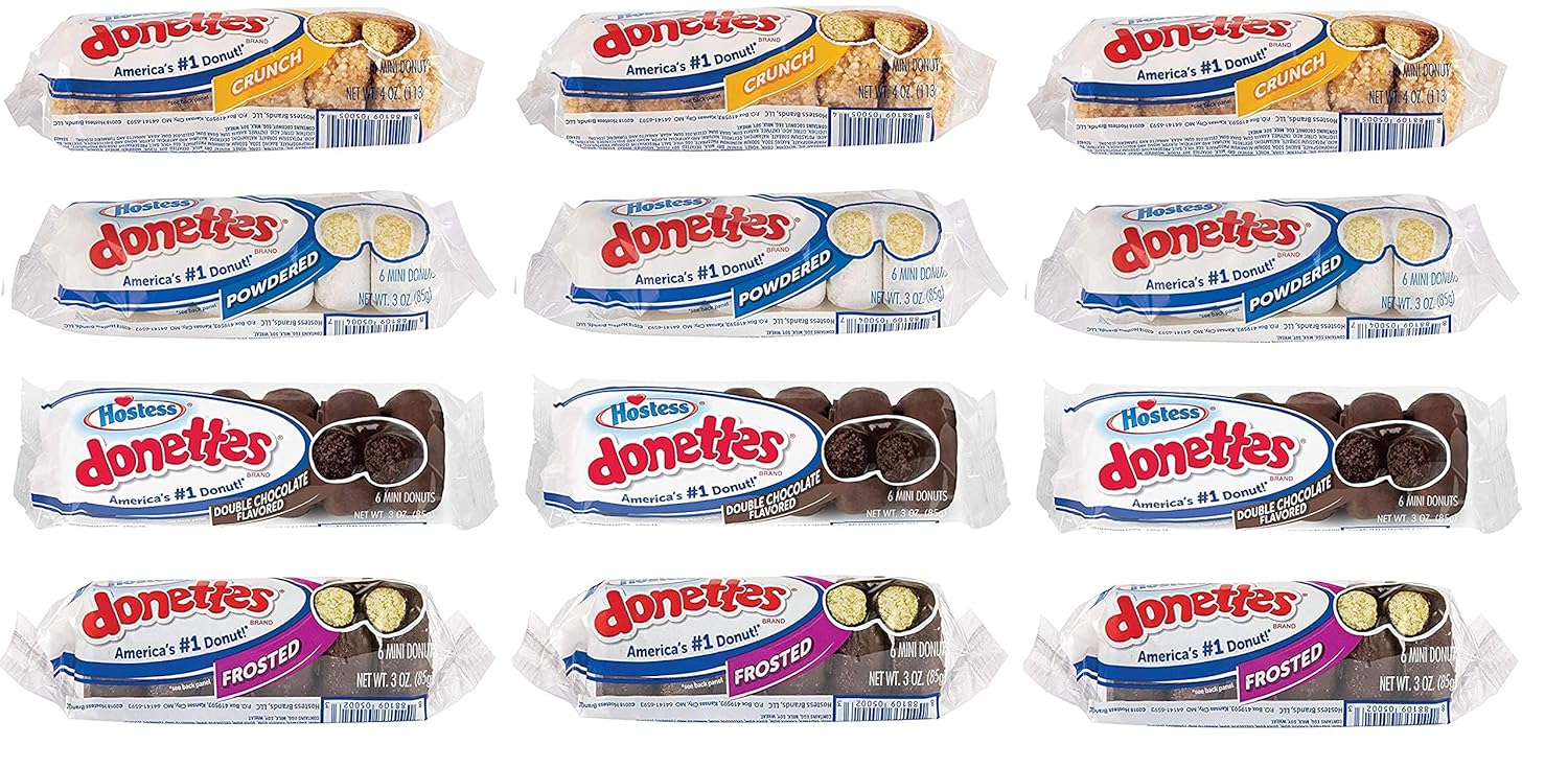 Hostess Donettes Variety Pack: Powdered, Frosted, Double Chocolate, and ...