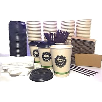 Amazon.com: 100 pack 12oz disposable paper coffee cups with lid and ...