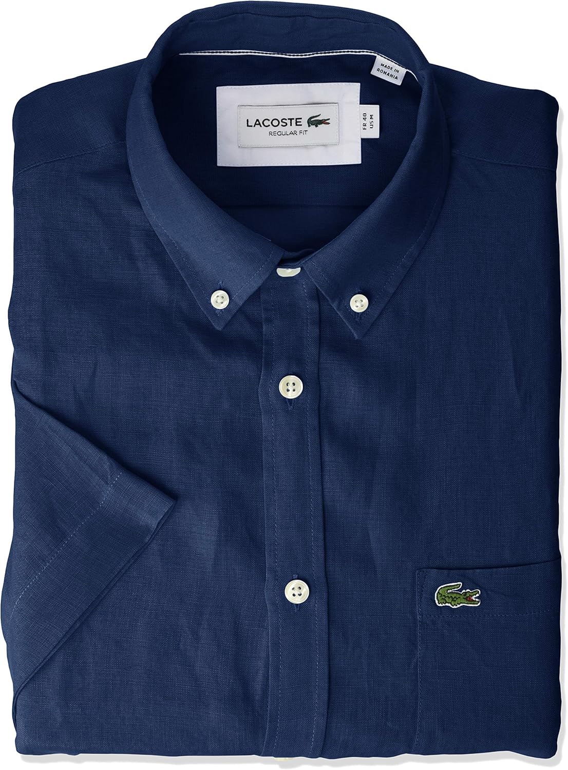 Lacoste Men's Short Sleeve Regular Fit Solid Button Down Linen Shirt at ...