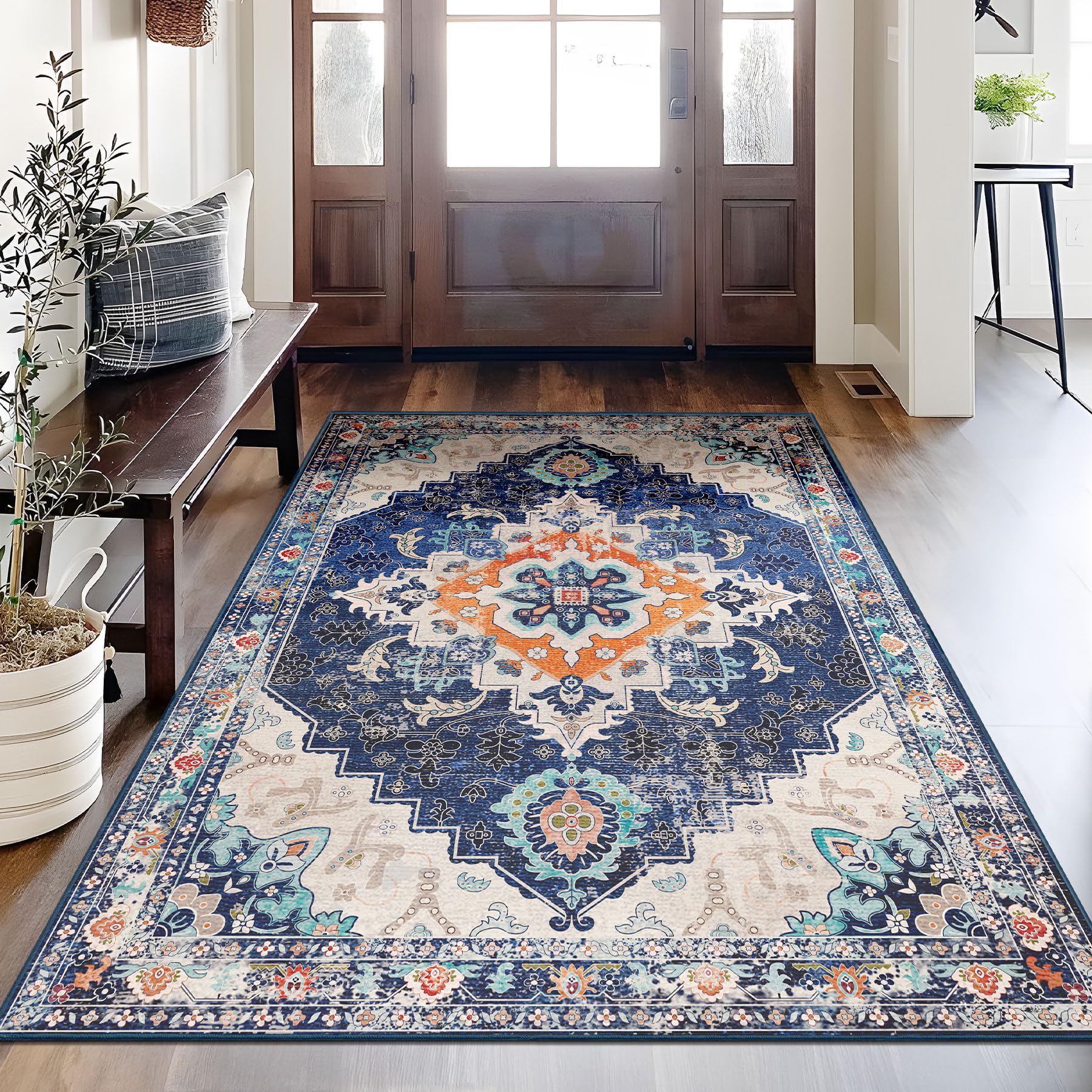 YesRug Blue Boho Rug 3x5 Small Vintage Rug for Bathroom Living Room ...