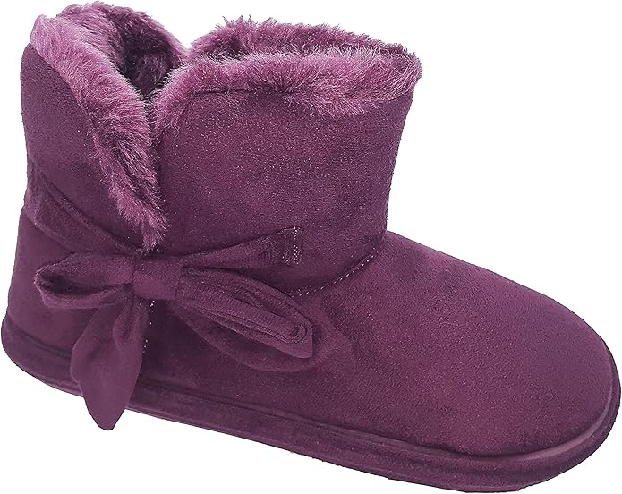 Ladies Jyoti Lilac Purple Warm Faux Fur Lined Boot Slippers Sizes 3 4 5 ...