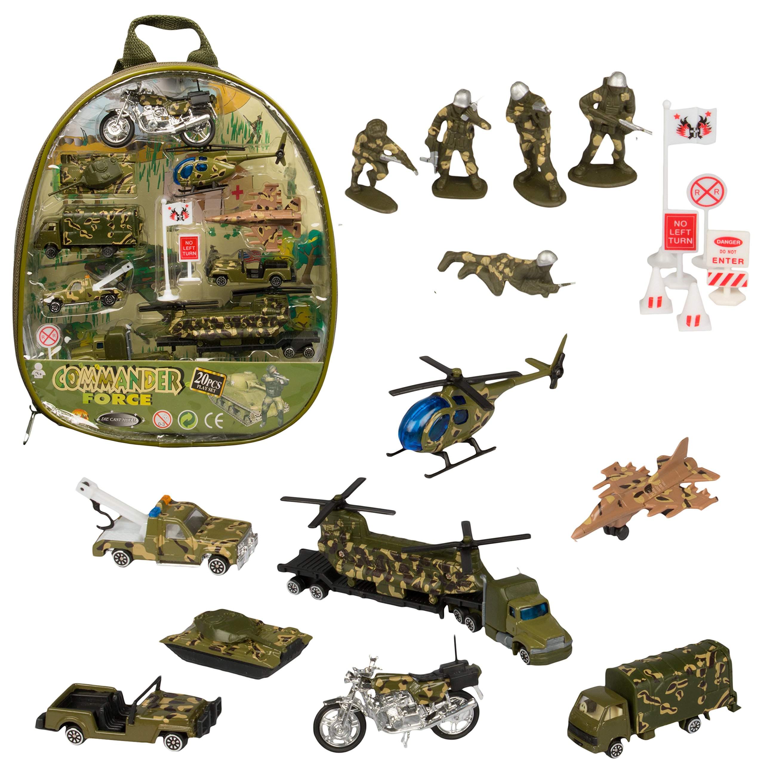 Buy Backpack Vehicle Set - 20 Piece Playset Army Tanks, Helicopters ...