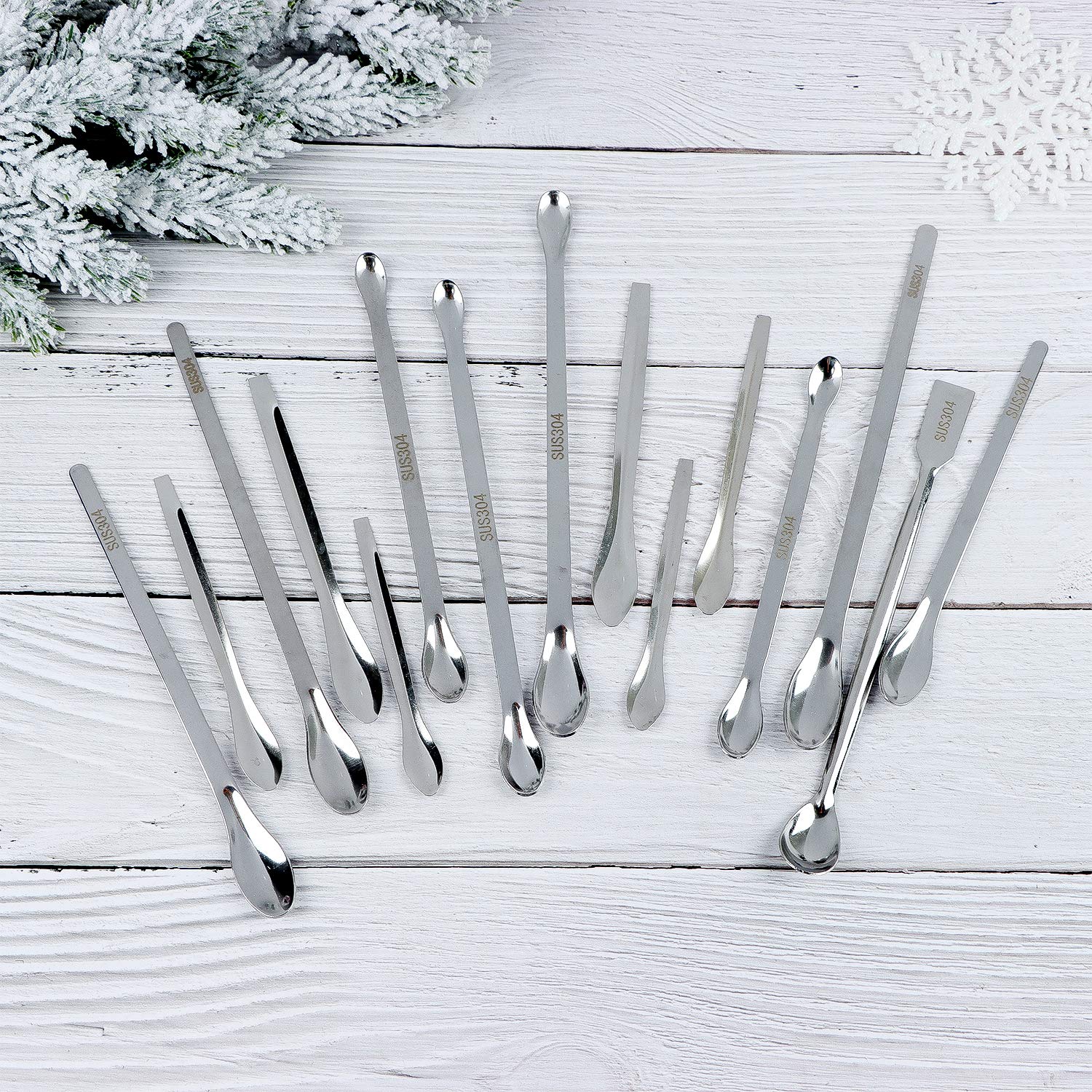 21 Pieces Stainless Steel Lab Spatula Micro Scoop Laboratory Sampling ...