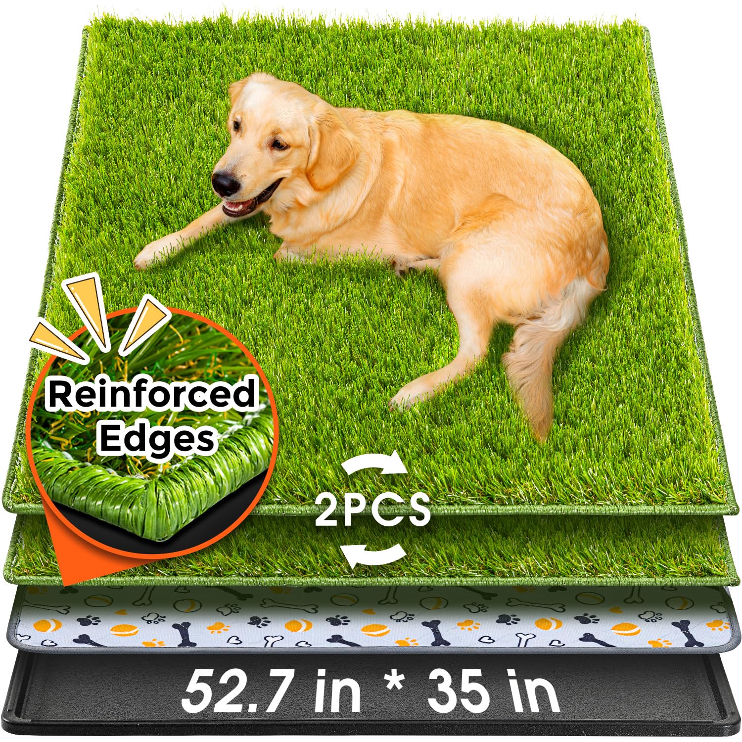 Hompet Dog Grass Pad with Tray Large, 52.7"x35", 2 Reusable Artificial ...