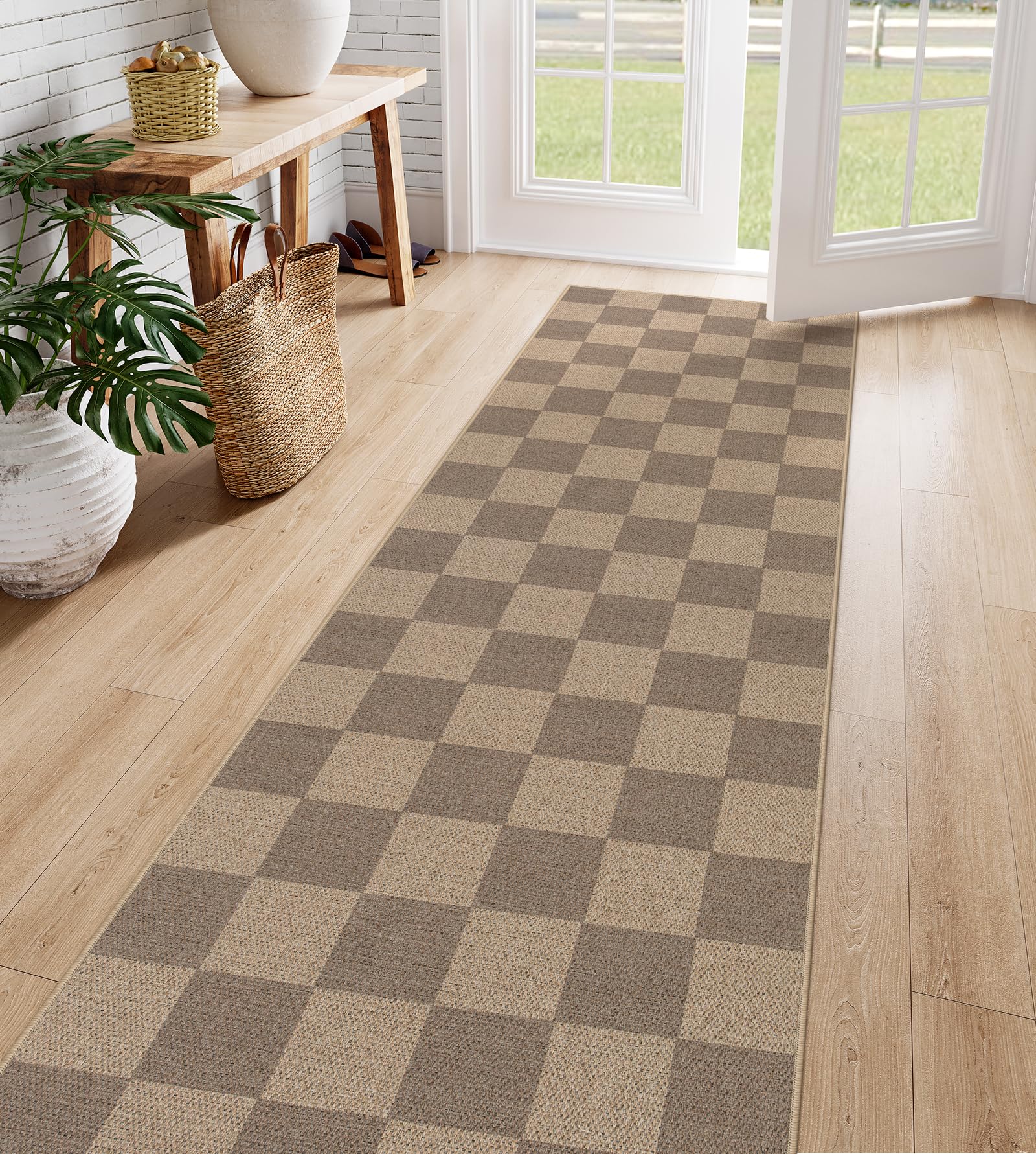 Lahome Checkered Easy Jute Kitchen Runner, 2x8 Washable Indoor Outdoor ...