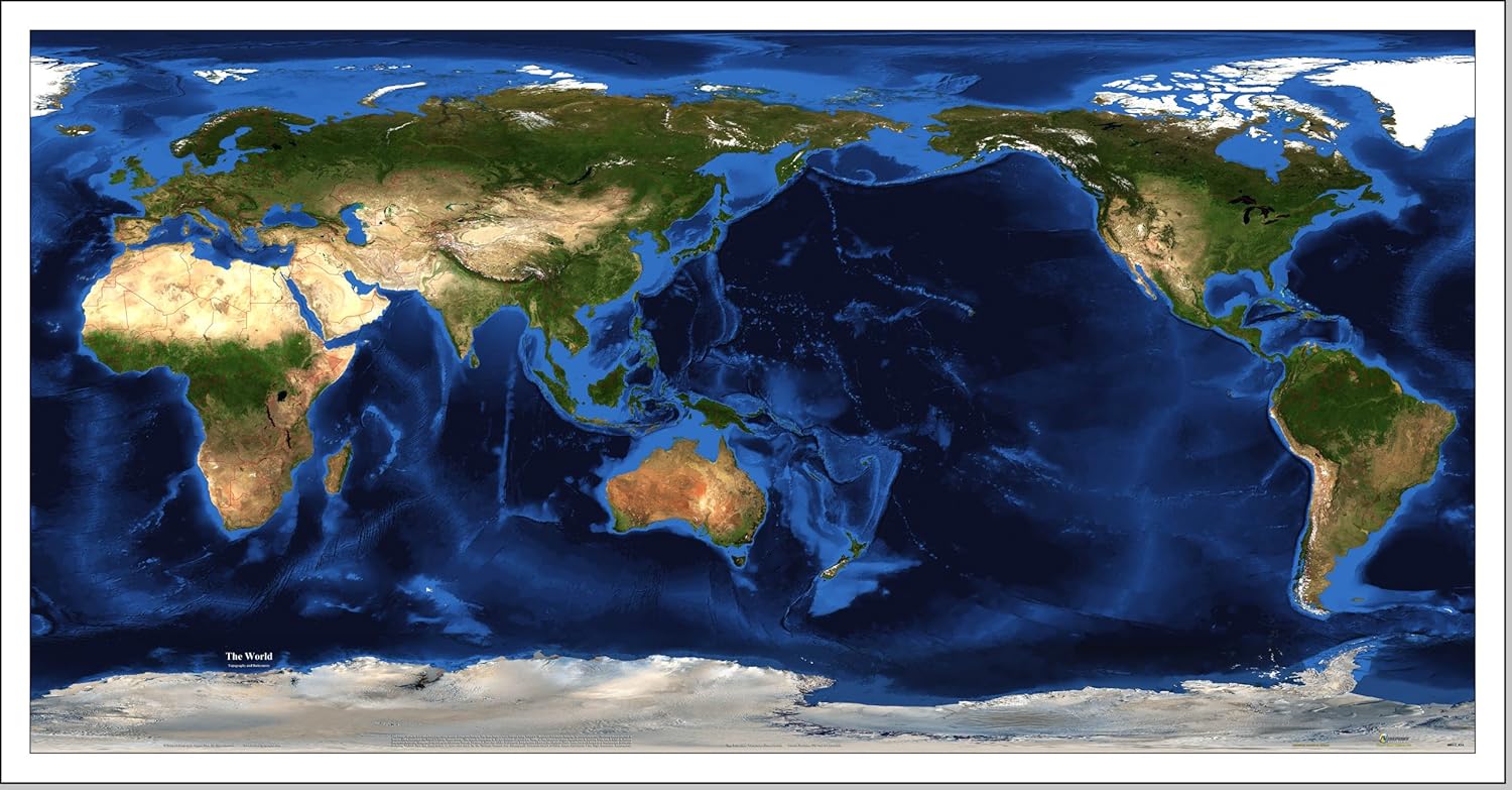 Amazon.com: World Satellite Map - Geographic Projection - Pacific Rim ...