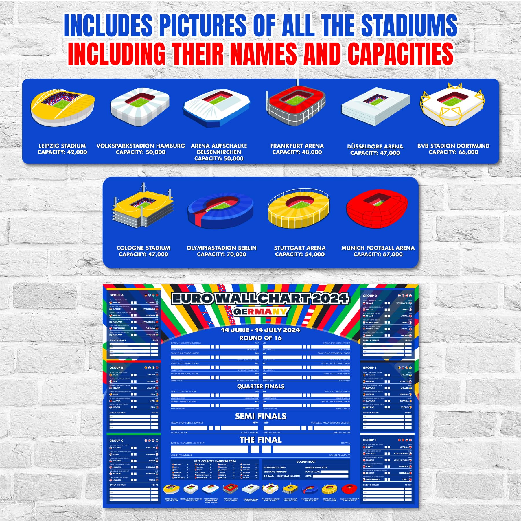 Mua Euro Football Wall Chart 2024 Football Tournament Wallchart Poster ...