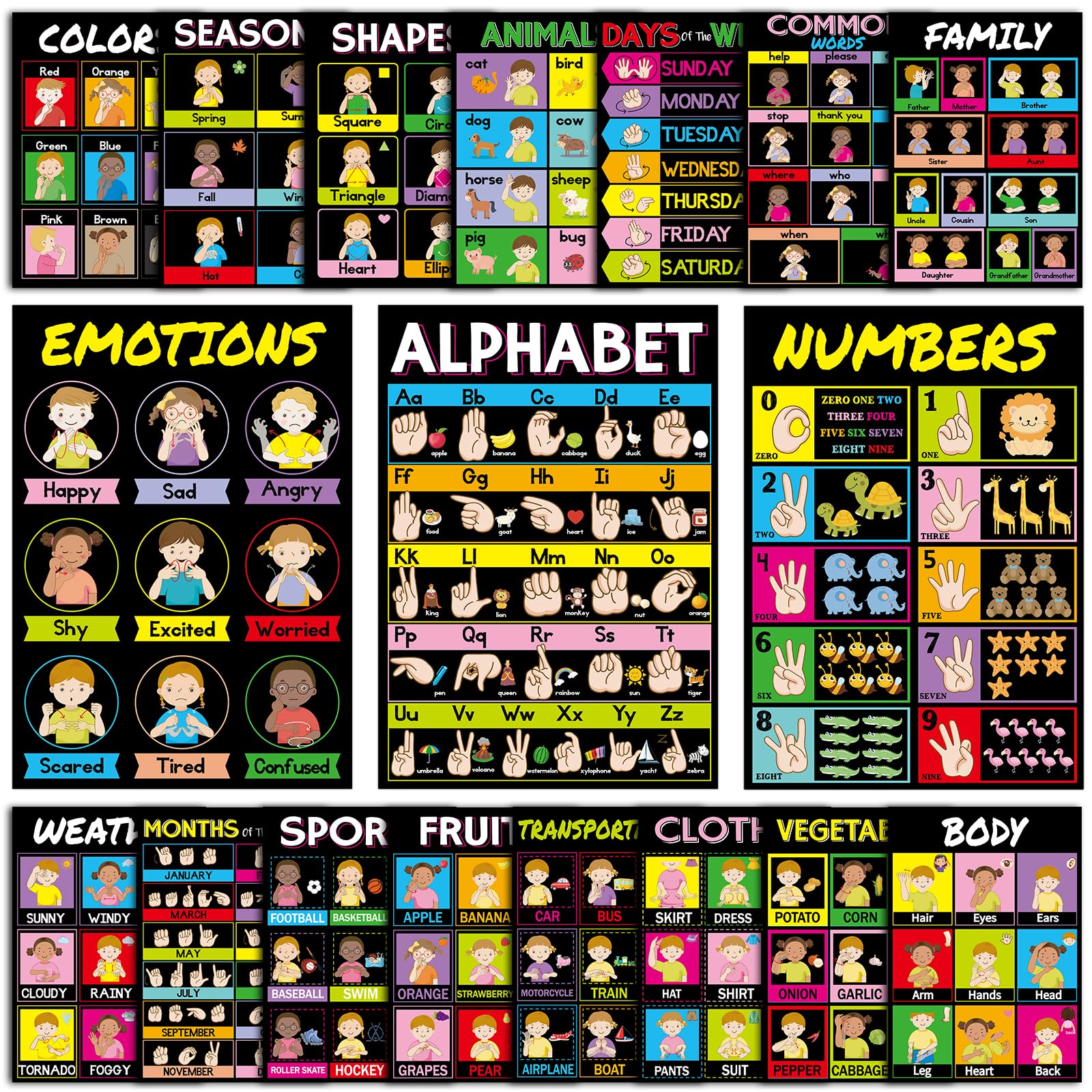 Mua gisgfim 18 Pieces ASL Poster America Sign Language Poster ASL Study ...