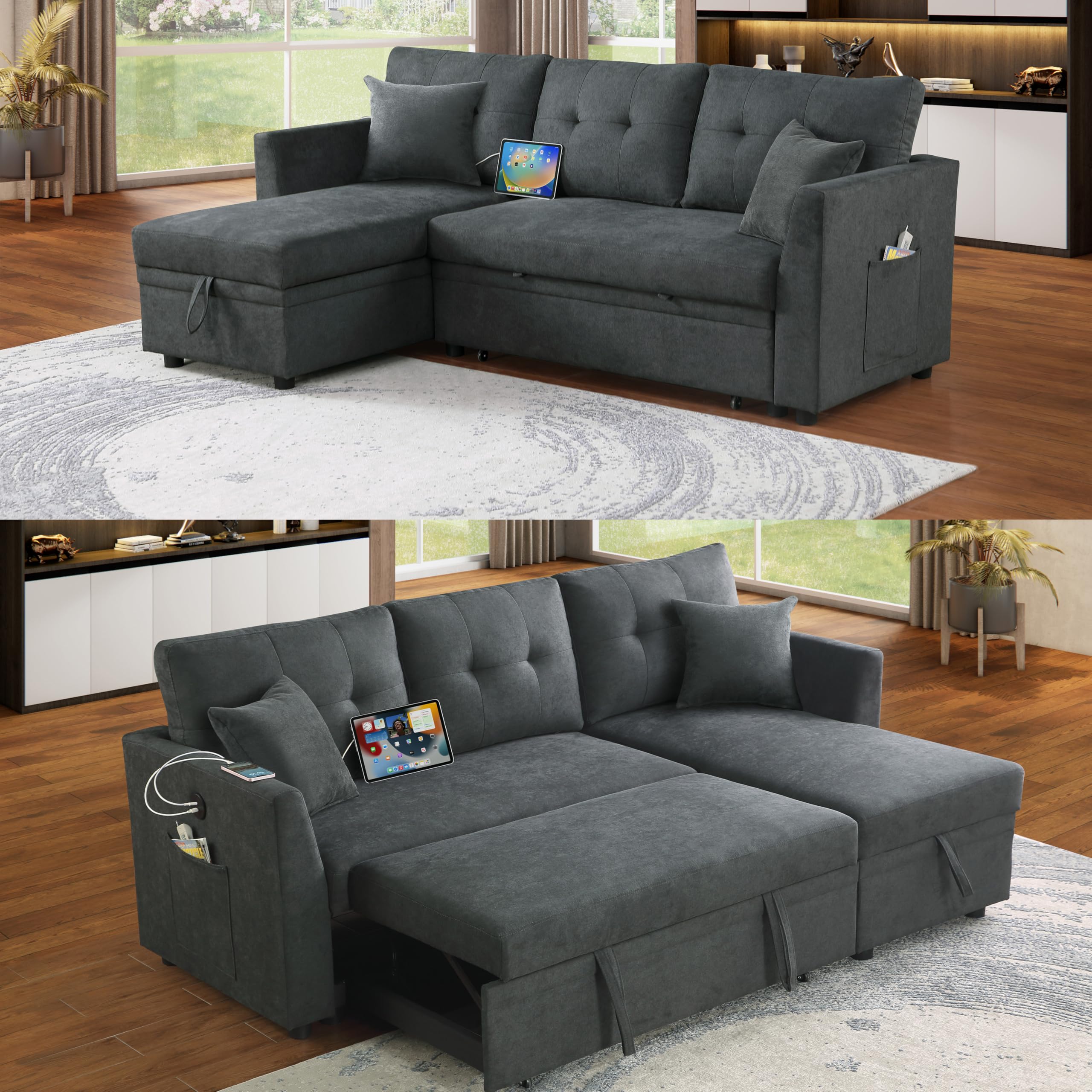 ***PARTS ONLY*** *HEAVY PICKUP*L-Shaped Pull Out Sleep Couch Bed Modern ...