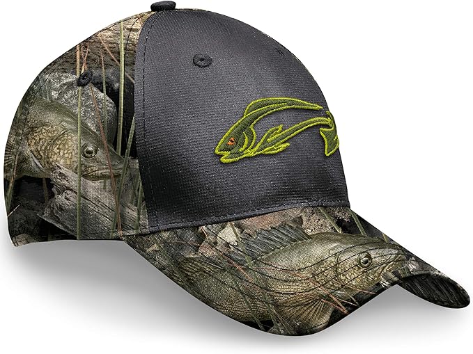 Amazon.com: Fishouflage Walleye Fishing Hat – Tight Lines Hat Black ...