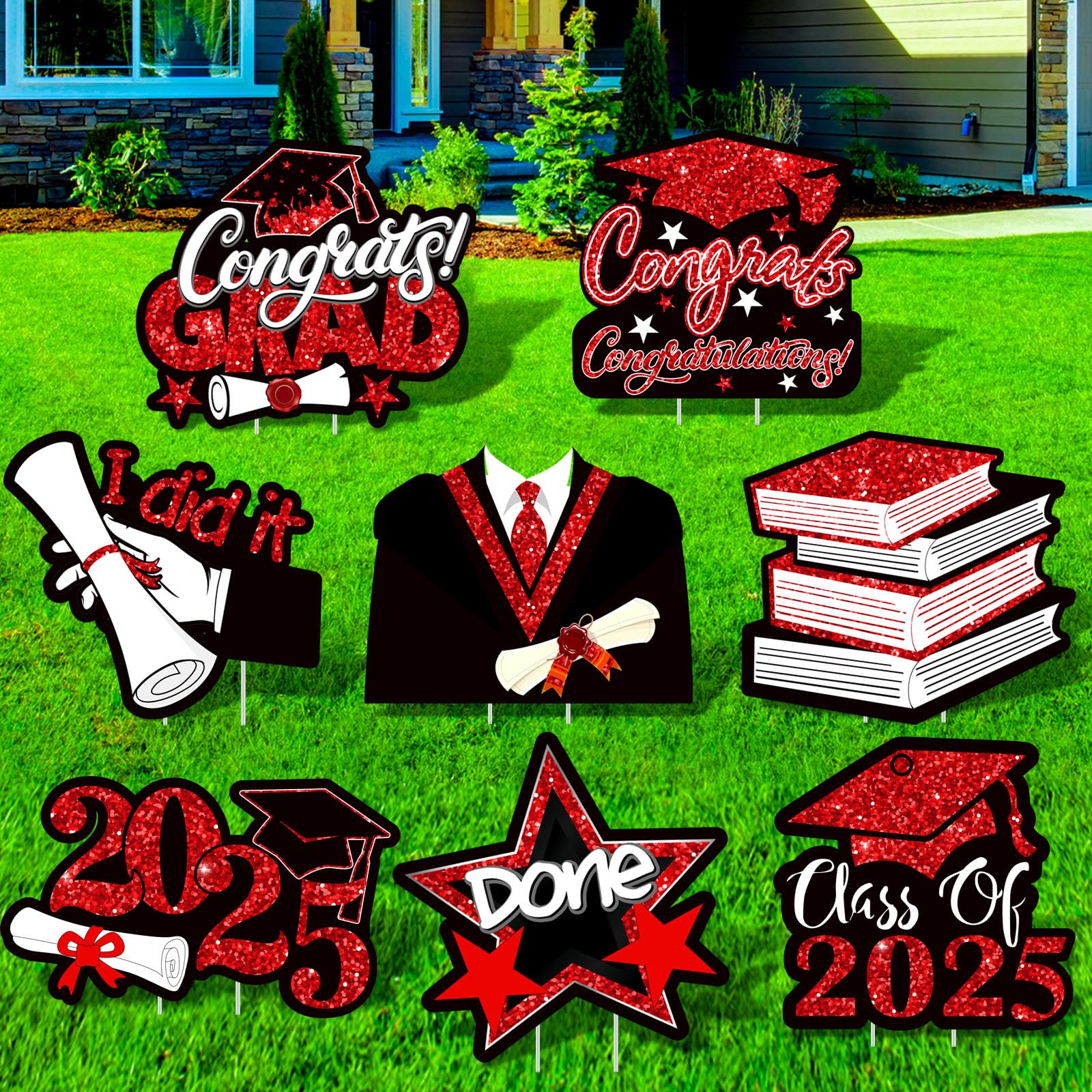 Honoson 8 Pieces Glitter Graduation Yard Lawn Signs 2025 College Party ...