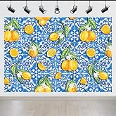 Amazon.com : BELECO 7x5ft Fabric Blue Tiles Lemon Backdrop Lemon Party ...