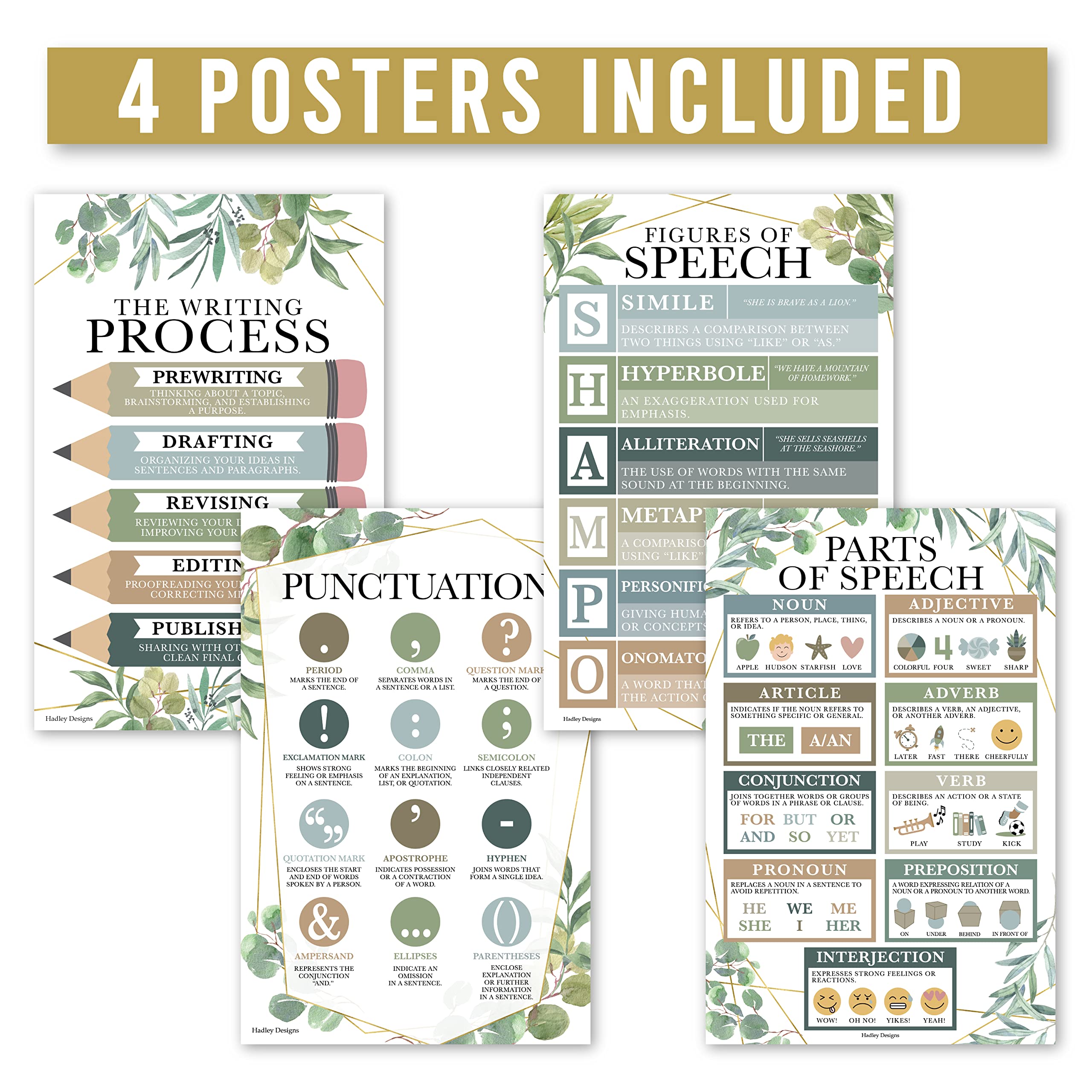 Mua Hadley Designs 4 Greenery Grammar Posters for Language Arts - ELA ...