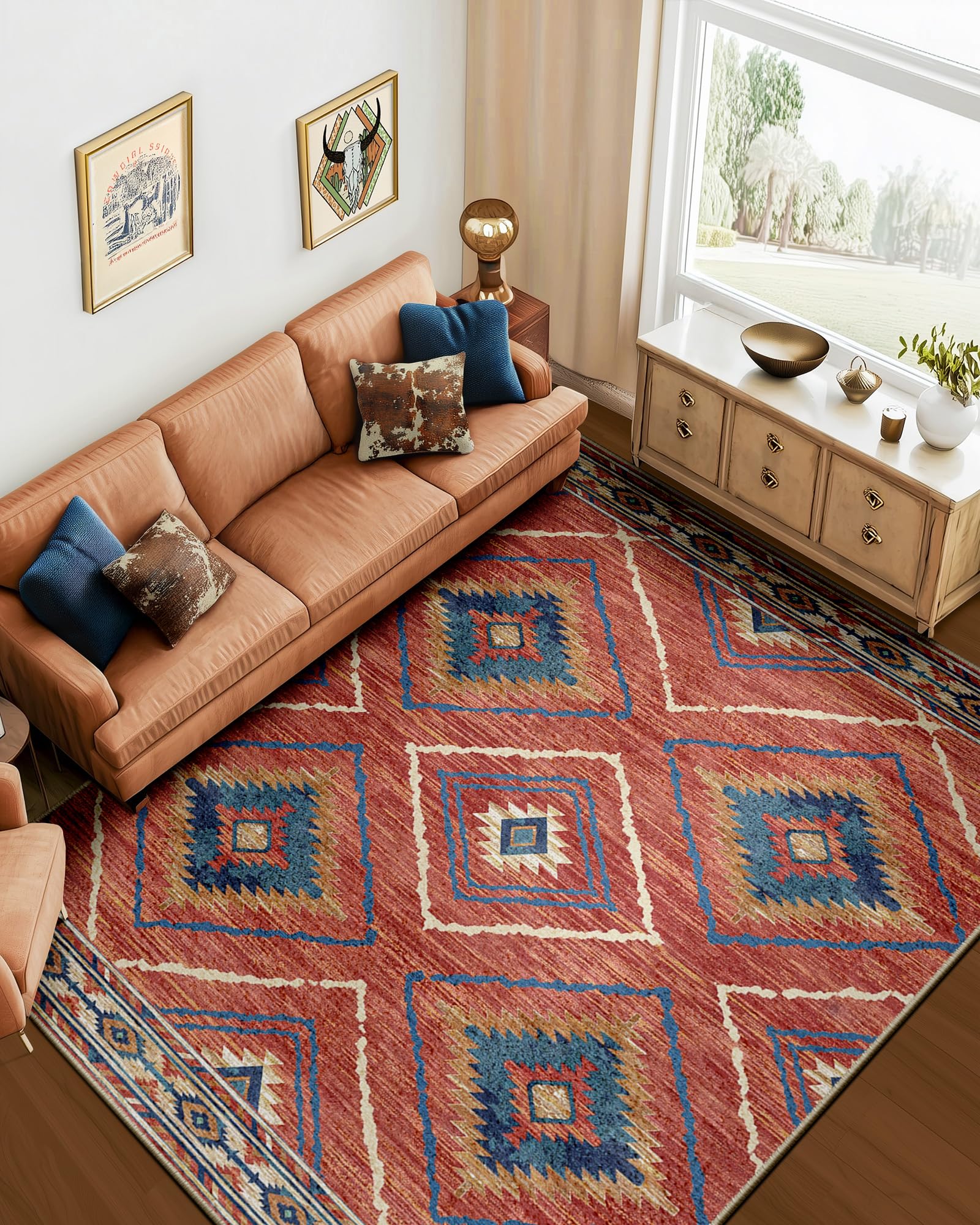 Area Rug 6x9 Rug Machine Washable Non-Slip Low Pile Print Pattern ...