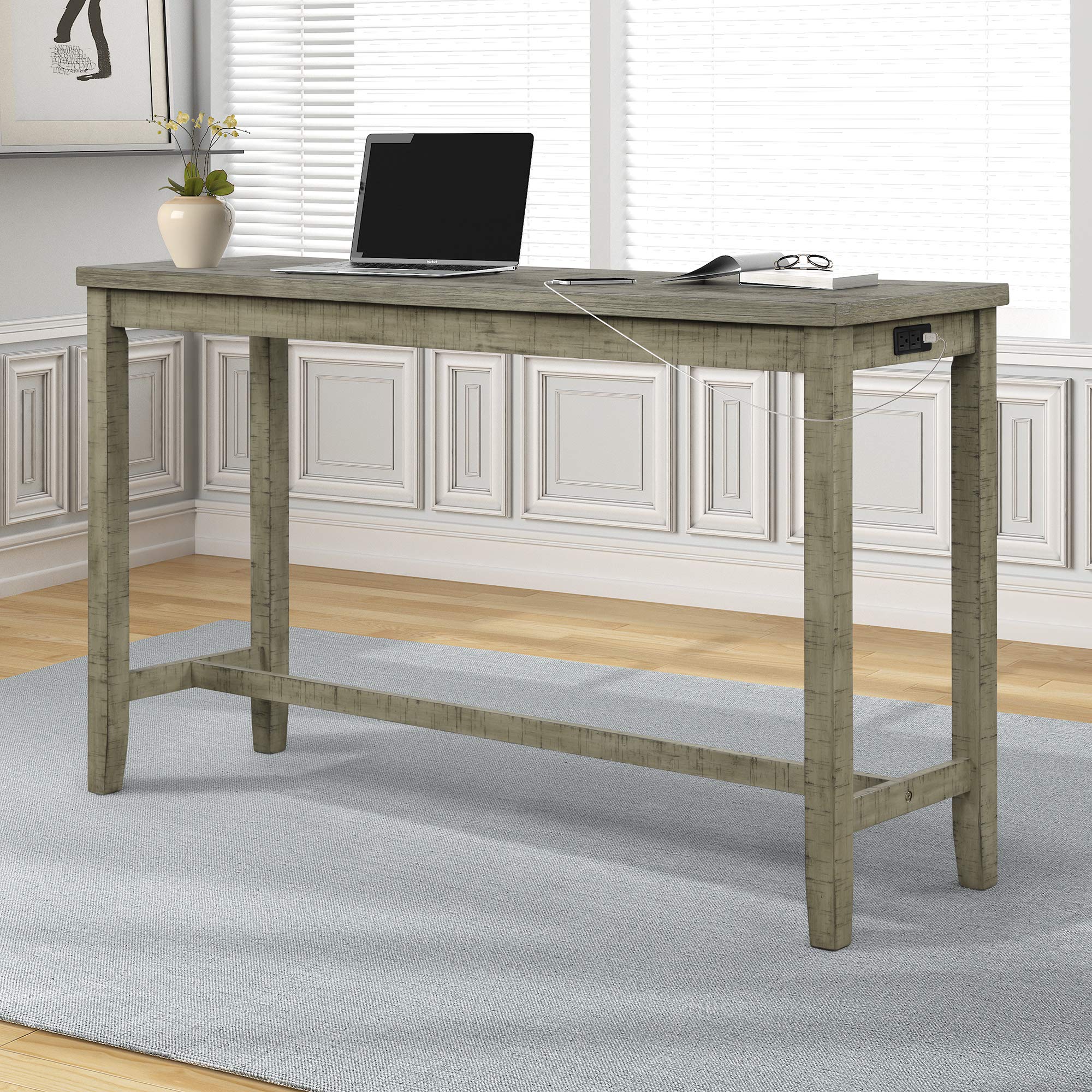 Merax 4-Piece Counter Height Bar Table Set With Socket And Fabric ...