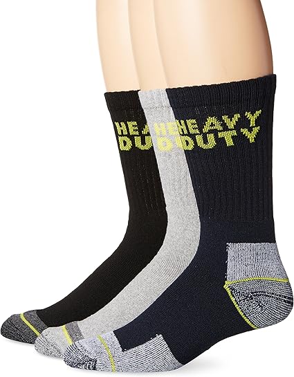Heavy Duty Men's 3 Pack Work Sock, Black/Grey/Navy, Sock Size: 10-13 ...