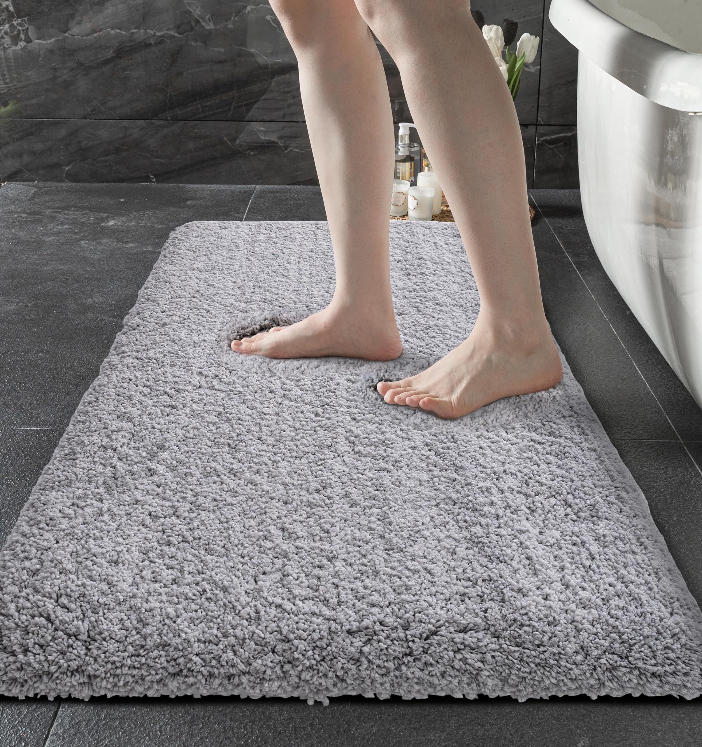 Disolla Gray Bathroom Rug 24x48 Non Slip Fluffy Bath Mat for Bathroom ...