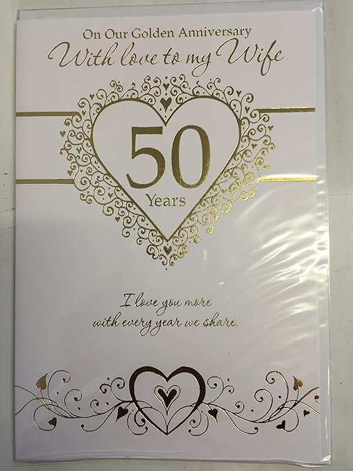 50th Golden Wedding Anniversary Wife Card Heart 50 Years Foil Detail 50th Golden Wedding Anniversary Wife Card Heart 50 Years Foil Detail