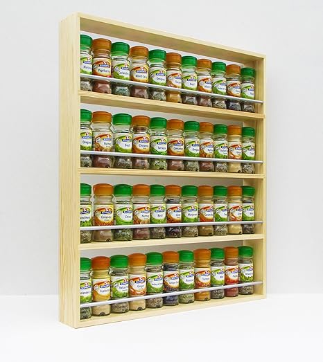 Solid Pine Spice Rack Holds Up to 44 Jars 4 Shelves Kitchen Storage for ...