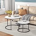Amazon.com: HOJINLINERO Nesting Round Coffee Table Set of 2 End Tables for Living Room,Circular ...
