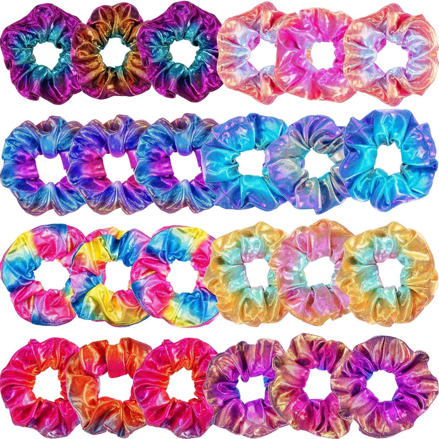 24 Pieces Shiny Metallic Scrunchies Hair Scrunchies Elastic Hair Bands ...