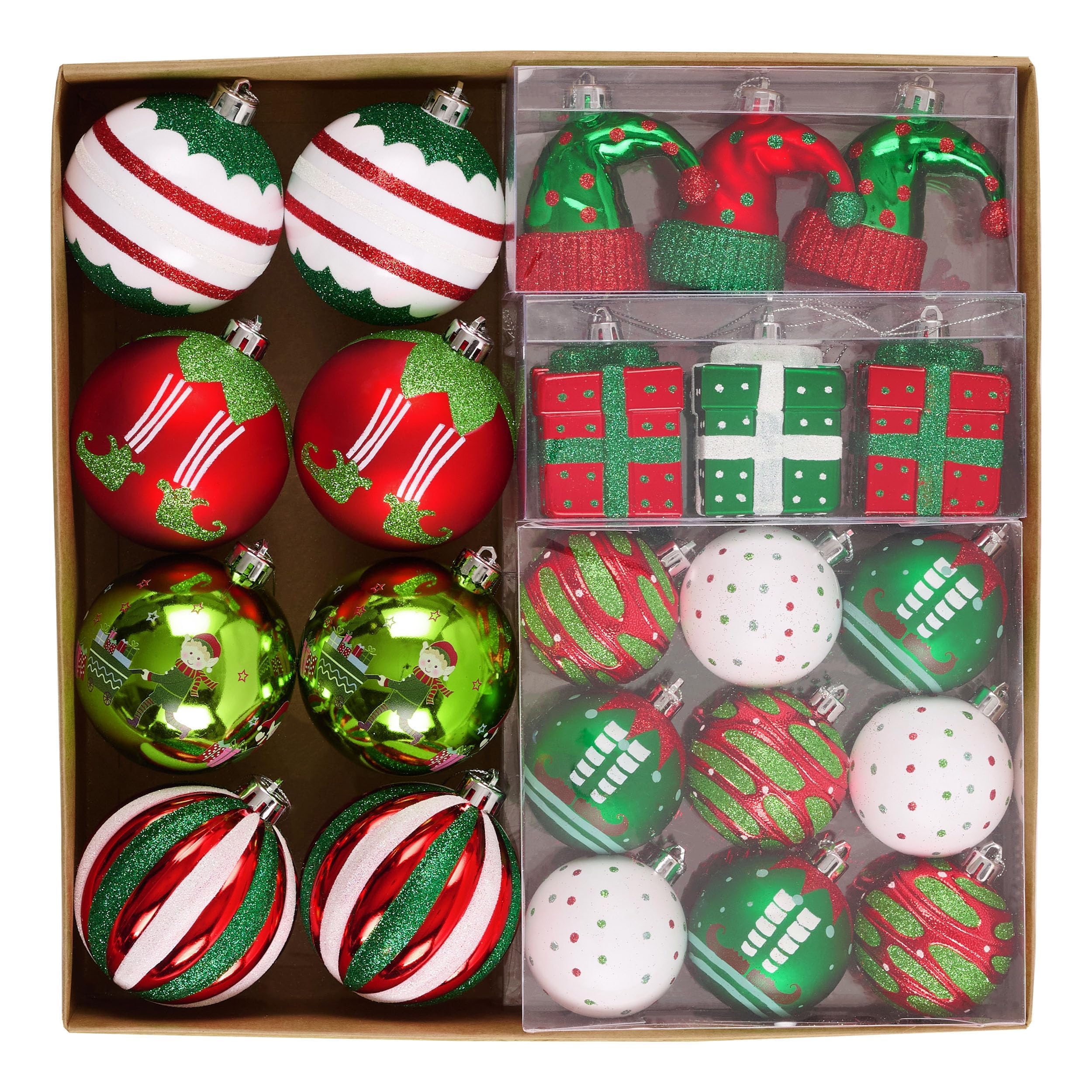 DecorbyHannah 60ct Christmas Ornaments Set, Red Green White Christmas ...