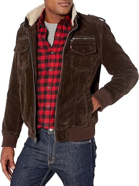 Buy Levi's Men's Big and Tall Faux Leather Sherpa Lined Aviator Bomber ...