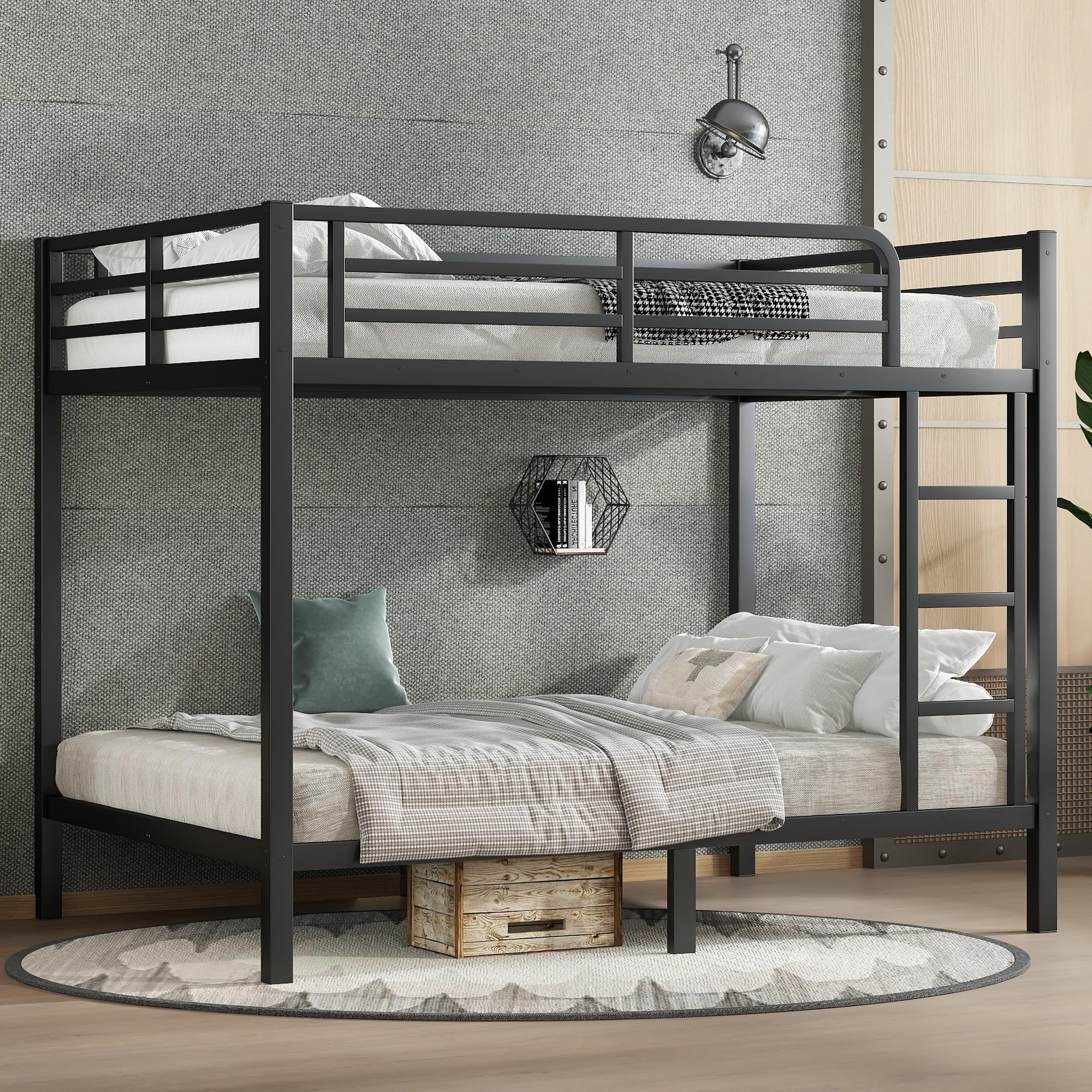 Full Over Full Bunk Bed with Headboard and Ladder, Full Size Bunk Beds ...