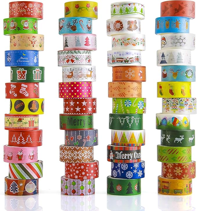 Christmas Washi Tape 48 Rolls-15mm Wide Masking Tape Set with Different ...