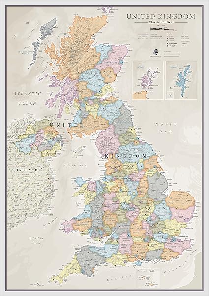 Maps International Classic UK Wall Map - Map Of The UK Poster - Front ...