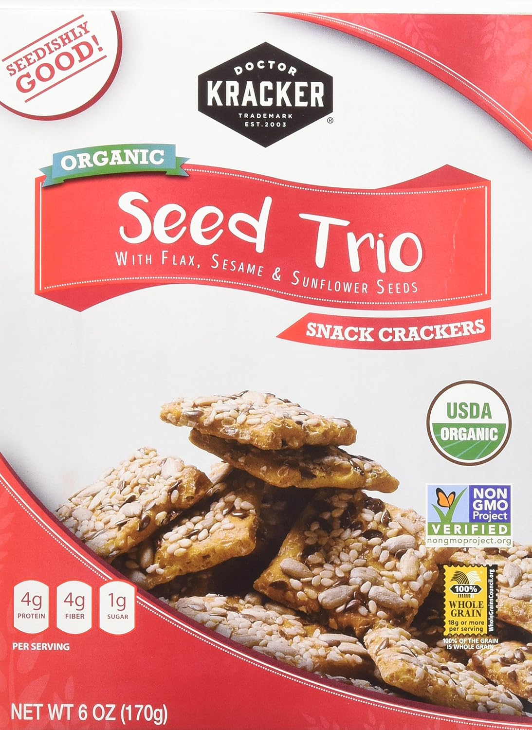 Amazon.com : Doctor Kracker Organic Snackers, Seed Trio, 6 Ounce (Pack ...