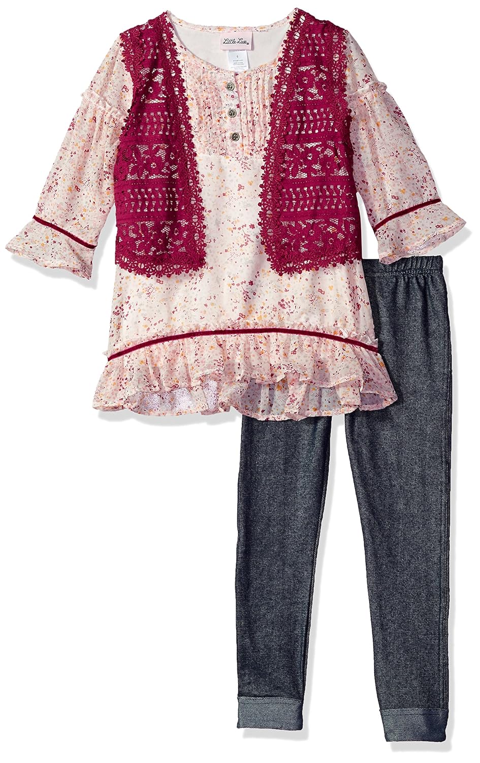 Amazon.com: Little Lass Girls' 3 Pc Lace Boho Vestie Set: Clothing