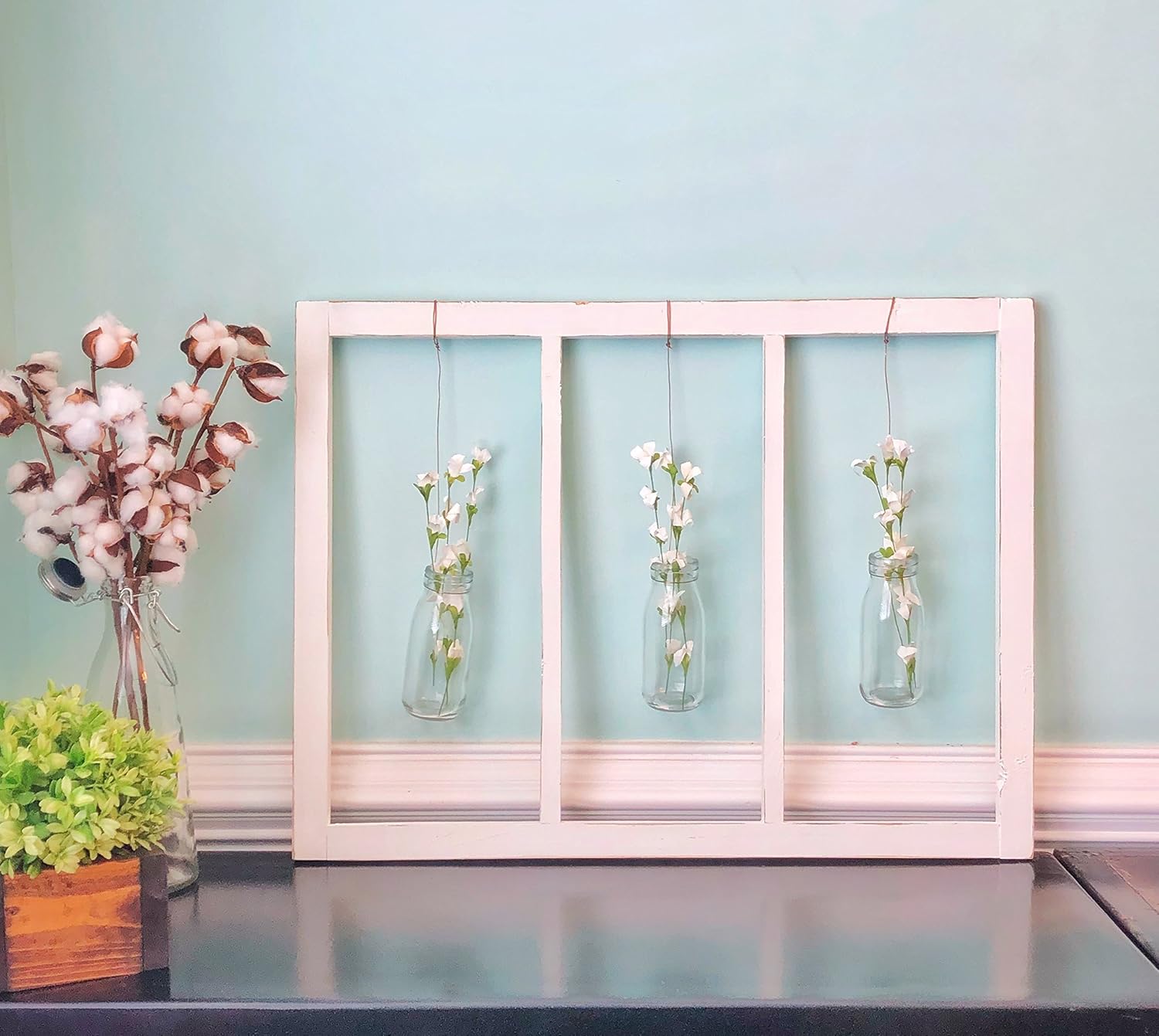 Amazon.com: Handmade 3 Pane Window with floral milk bottles: Handmade