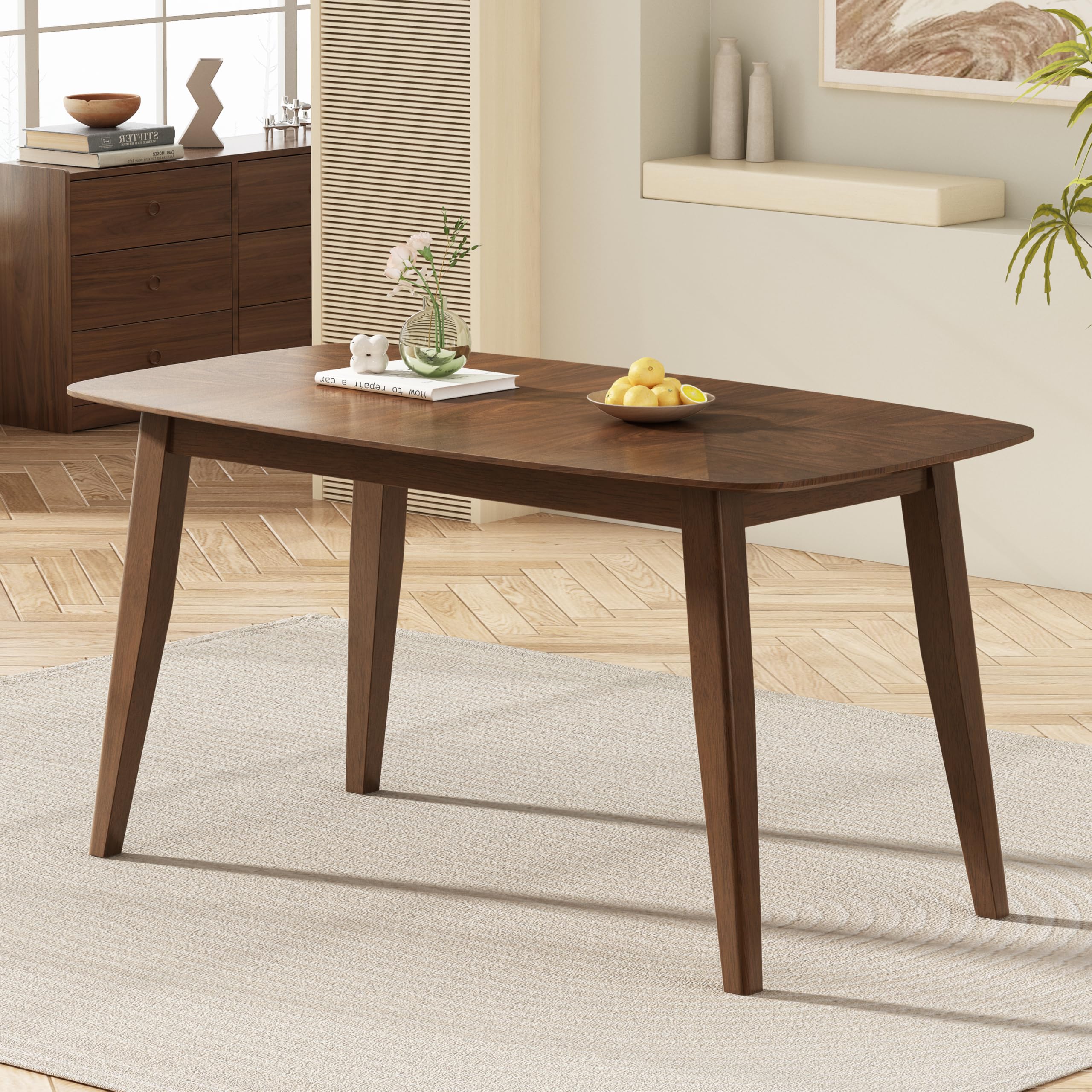 Merax Farmhouse Wood Dining Table for 6, Mid-Century Modern Dining ...