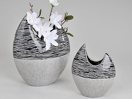 Amazon.de: Formano Vase flach 30 cm schwarz-silber