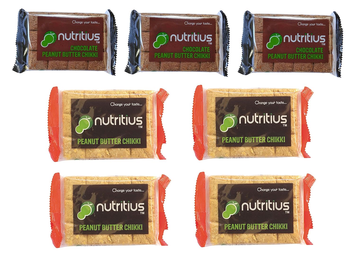 Nutritius Chocolate Peanut Butter Chikki and Peanut Butter Chikki, 125g ...