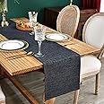 Amazon.com: Farmhouse Rustic Faux Linen Table Runner Neutral Charcoal ...