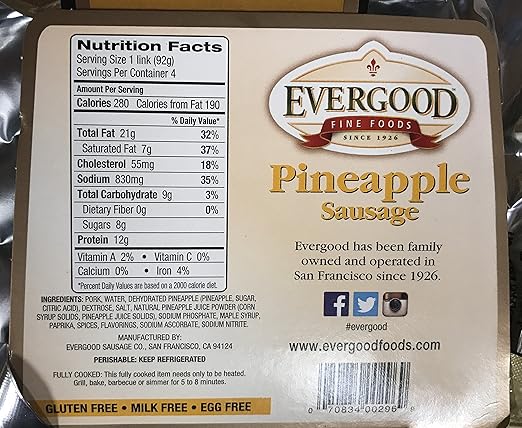 evergood pineapple sausage nutrition