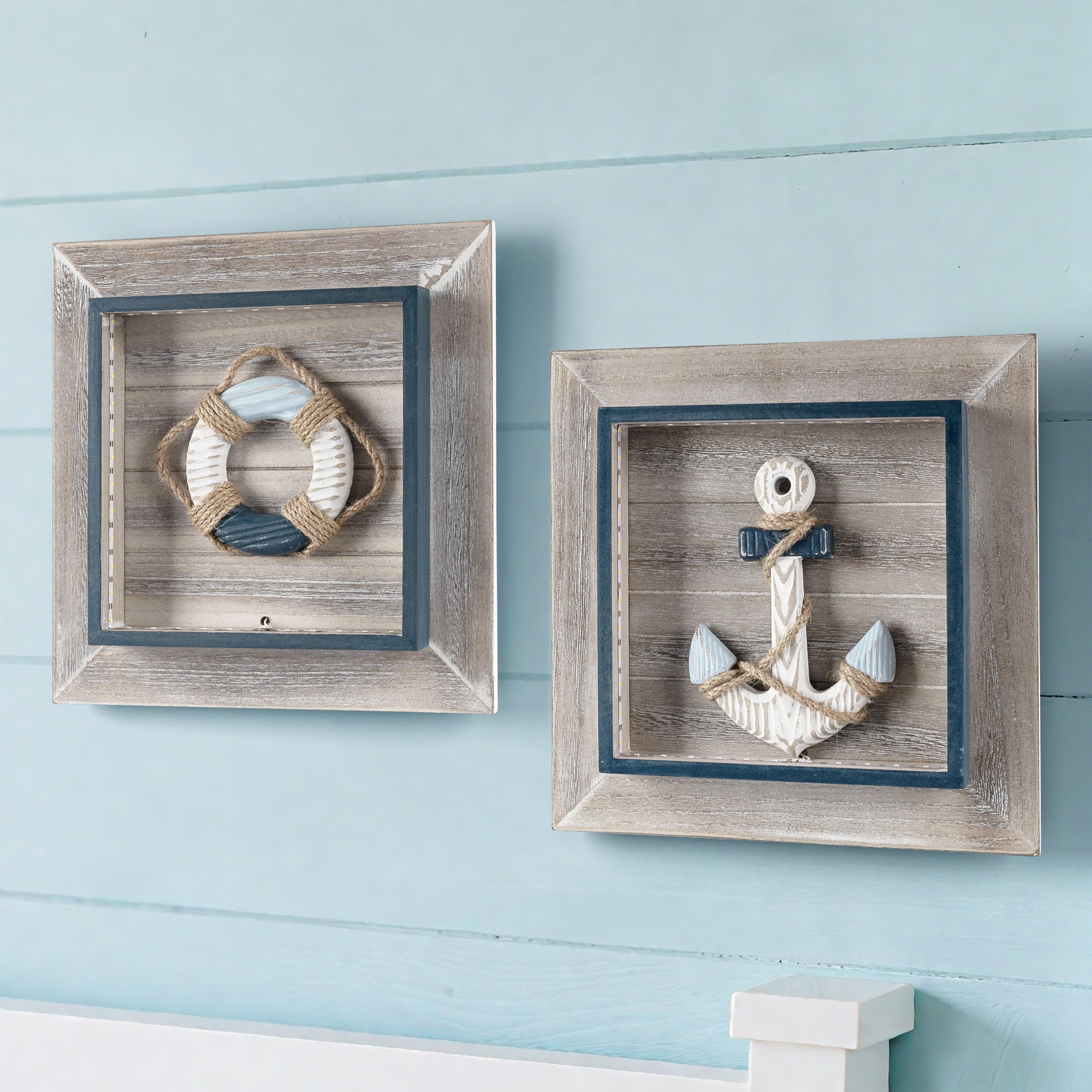 AELS 11.4" Large Wooden 3D Ocean Theme Wall Art Decor with LED Light ...