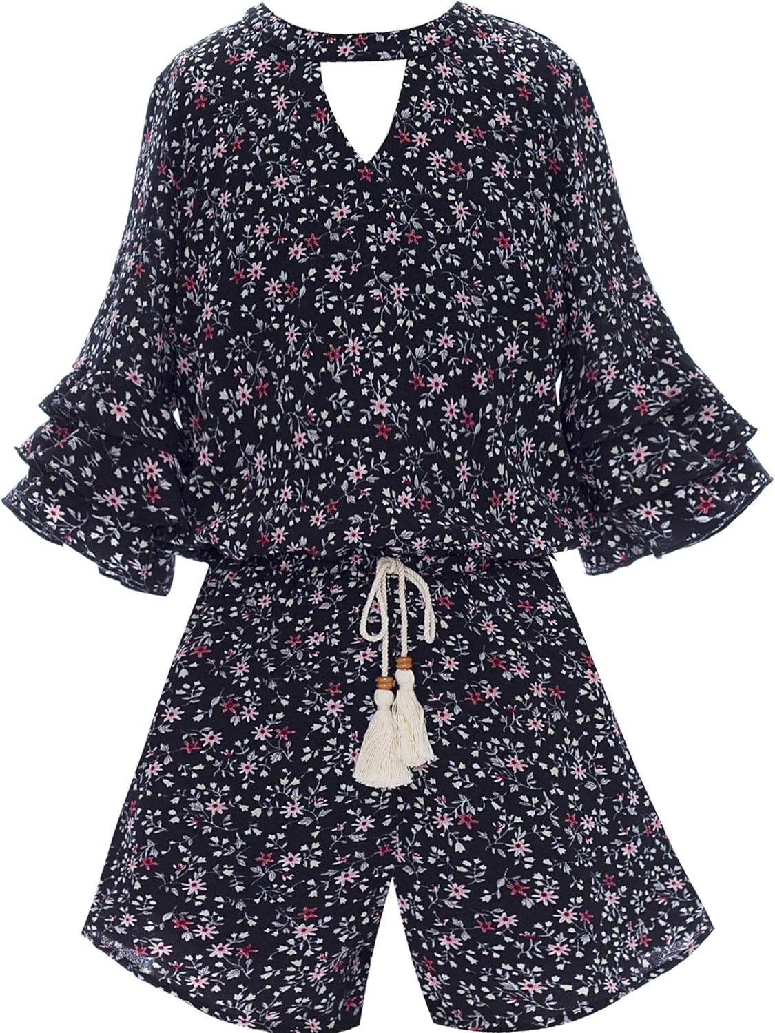 Amazon.com: Smukke, Big Girls Tween Tiered Ruffle 3/4 Sleeves Romper ...