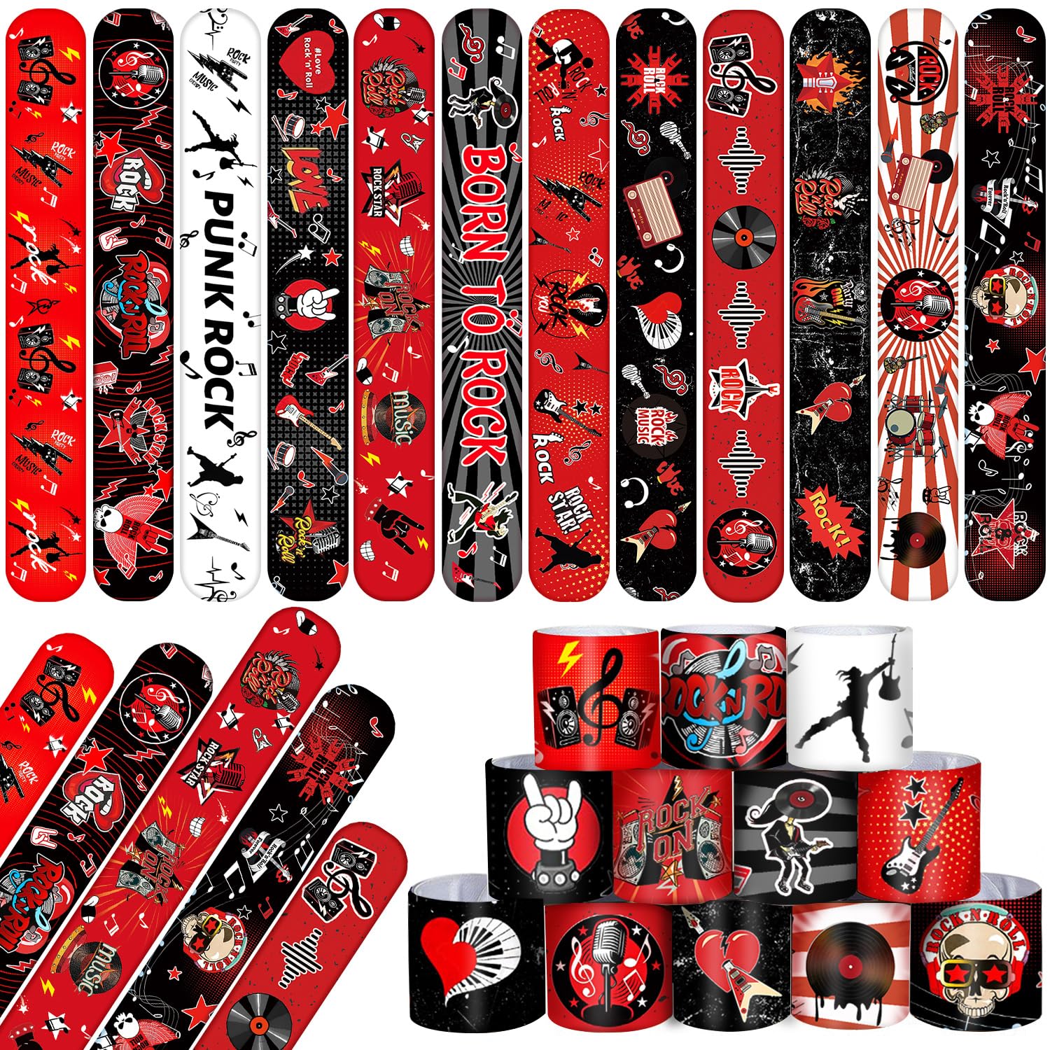 YYMYMGJ 48PCS Rock and Roll Party Favors Slap Bracelets Wristbands Rock ...