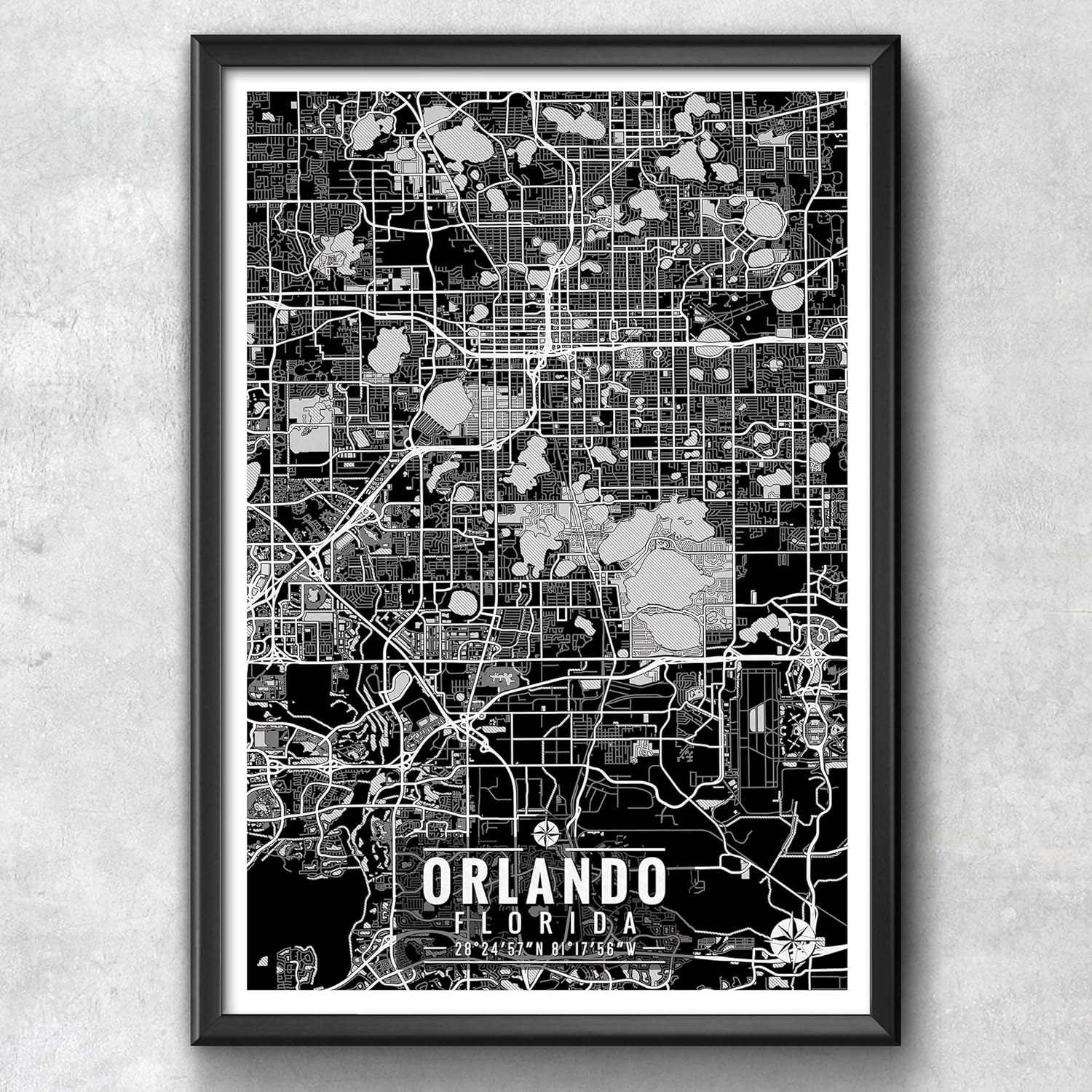 Amazon.com: Orlando Florida Map with Coordinates, Orlando Wall Art ...