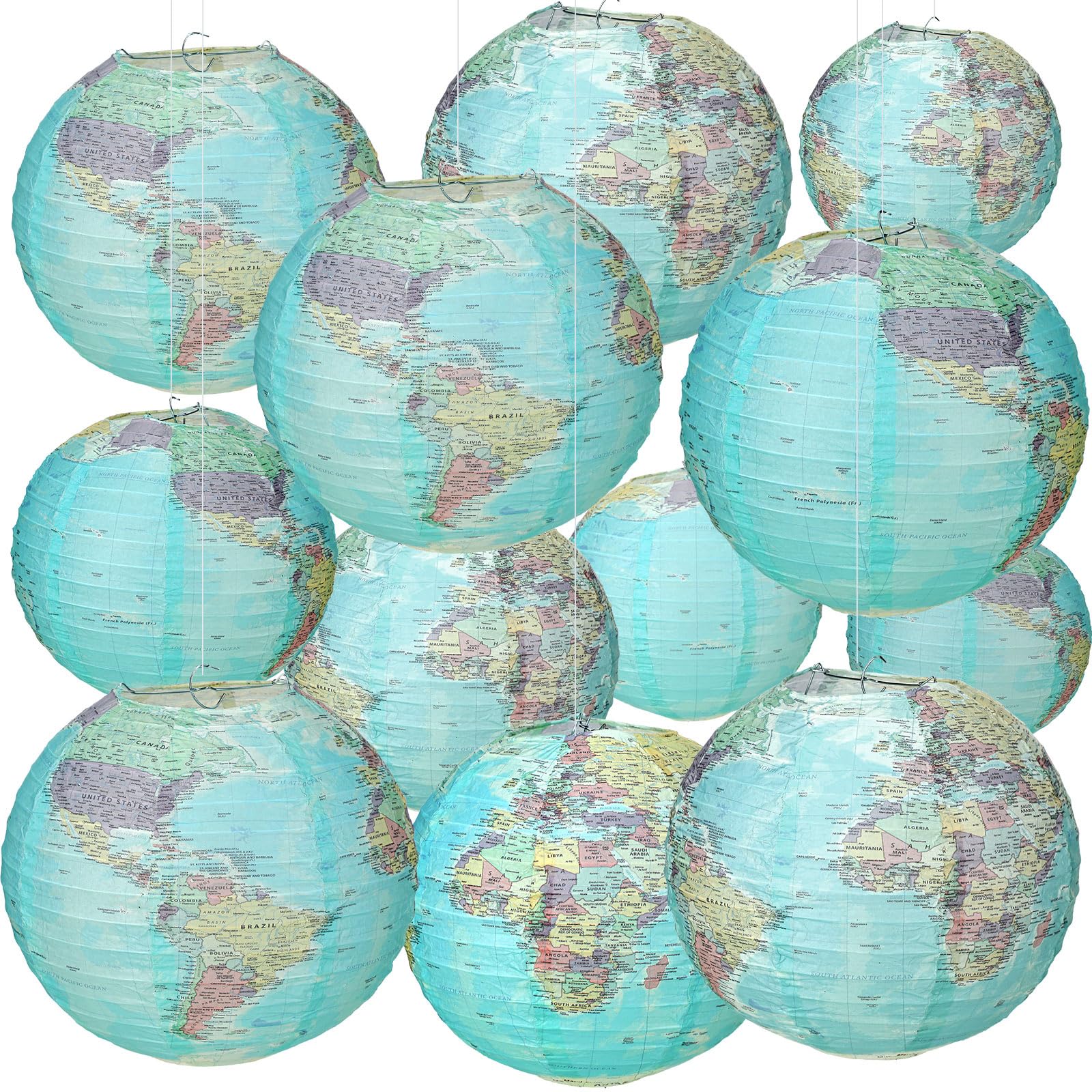 Retisee 12 Pcs World Map Paper Lanterns for Classroom 10 Inch Earth ...